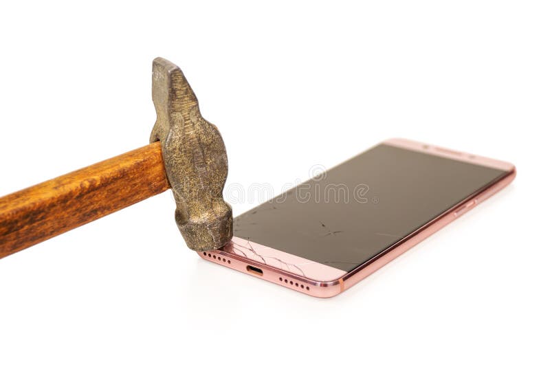 Hammer and broken phone stock photo. Image of damaged - 191047678