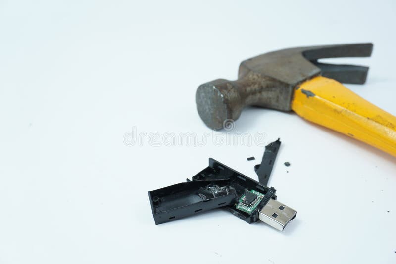 Hammer Broken USB Pieces Isolated on White Background Stock Image ...
