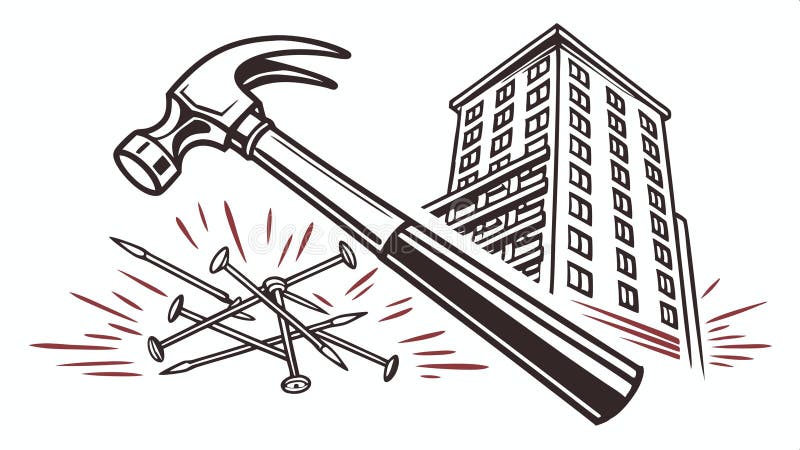 Hammer and Building, Construction and Development Vector Design ...