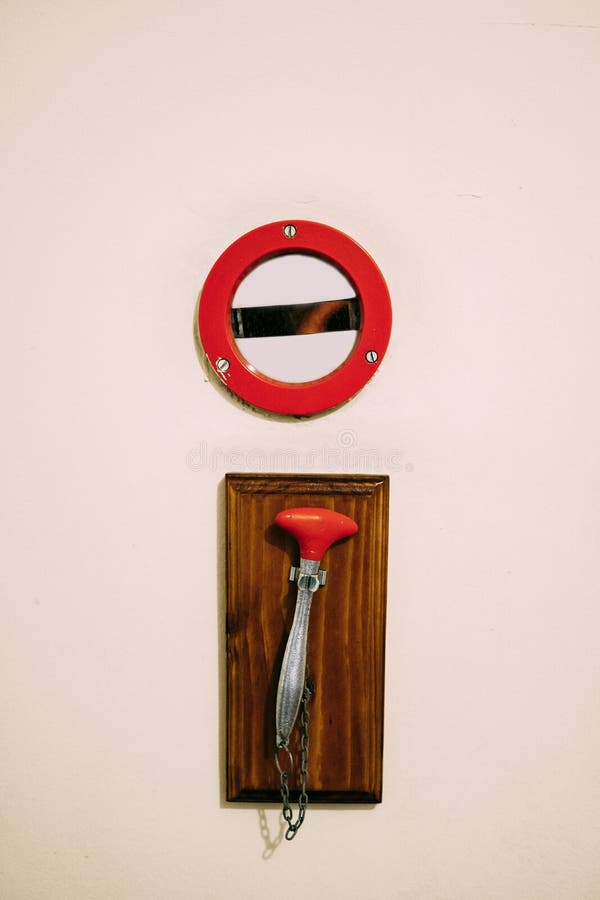 Hammer on the Chain for Breaking Glass with Fire Alarm Button Stock ...