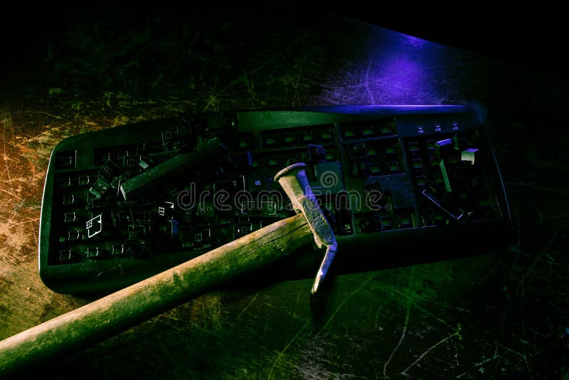 Hammer on Computer Keyboard with Damaged Keys Stock Image - Image of ...