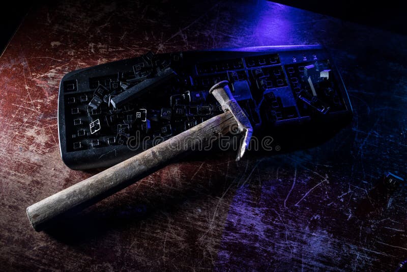 Hammer on Computer Keyboard with Damaged Keys Stock Photo - Image of ...