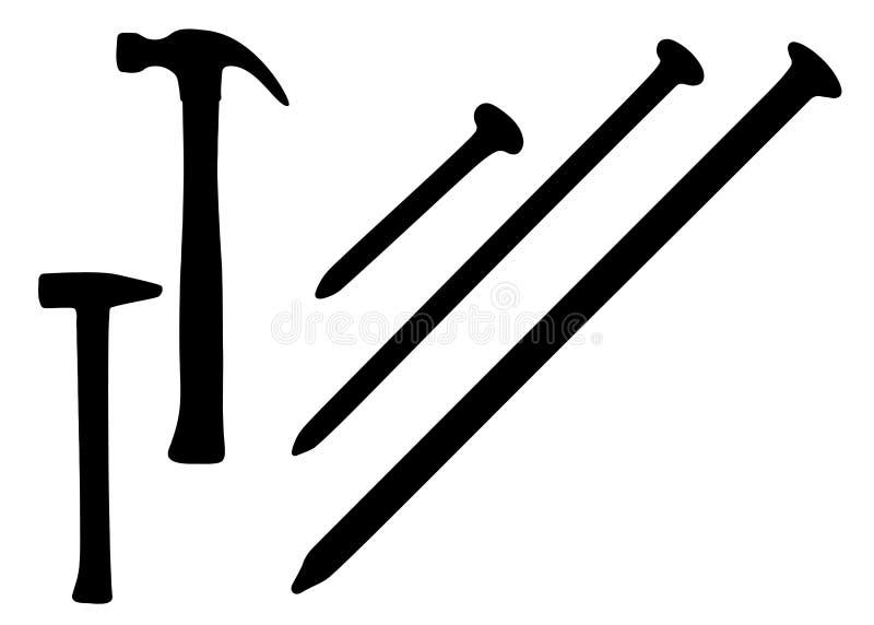 Hammer and Construction Nail in the Set. Stock Vector - Illustration of ...