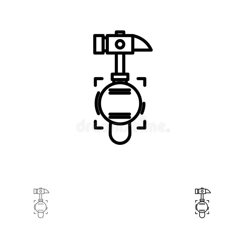 Hammer, Crash, Break, Tool Bold and Thin Black Line Icon Set Stock ...