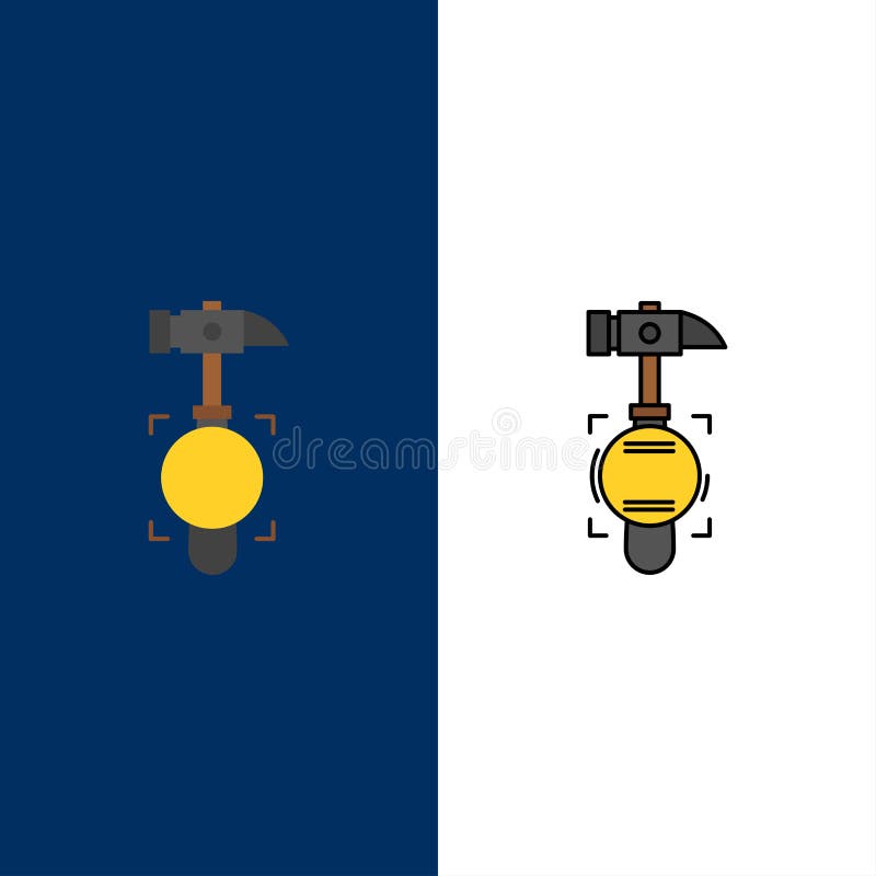 Hammer, Crash, Break, Tool Icons. Flat and Line Filled Icon Set Vector ...