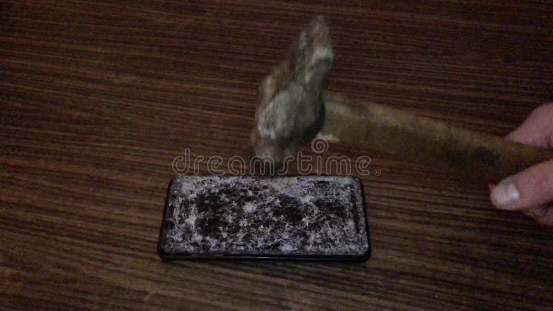Hammer Crash Hitting a Smartphone, Broken Touch Screen Glass. Shards ...
