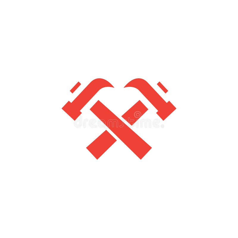 Hammer Crossed Red Icon on White Background. Red Flat Style Vector ...