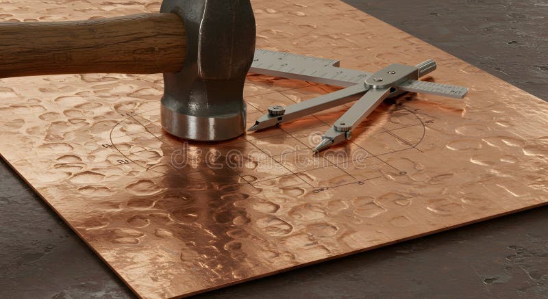 Hammer and Divider on Embossed Copper Sheet, Ai Generated Stock ...