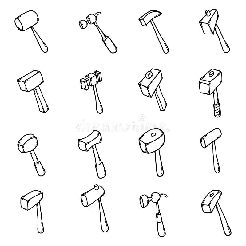 Hammer Doodle Vector Icon Set. Drawing Sketch Illustration Hand Drawn ... Hammer Doodle Vector Icon Set. Drawing Sketch Illustration Hand Drawn ...