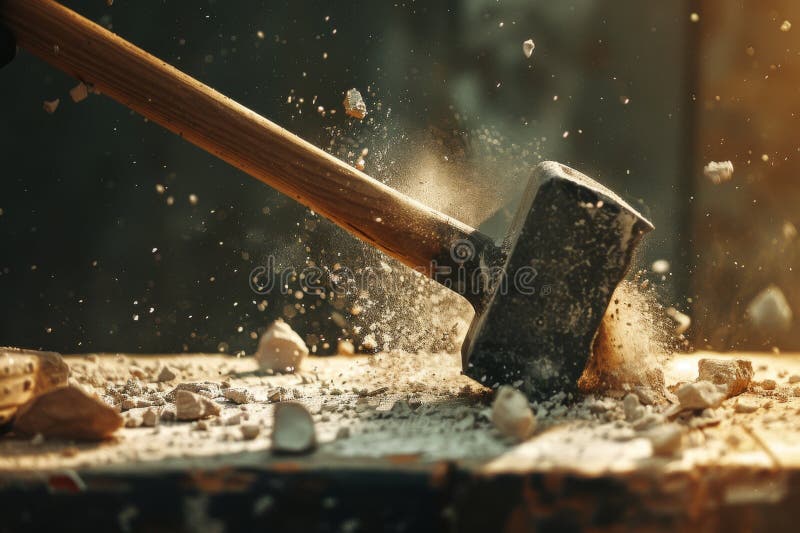 Hammer Driving Nail into Material Stock Illustration - Illustration of ...