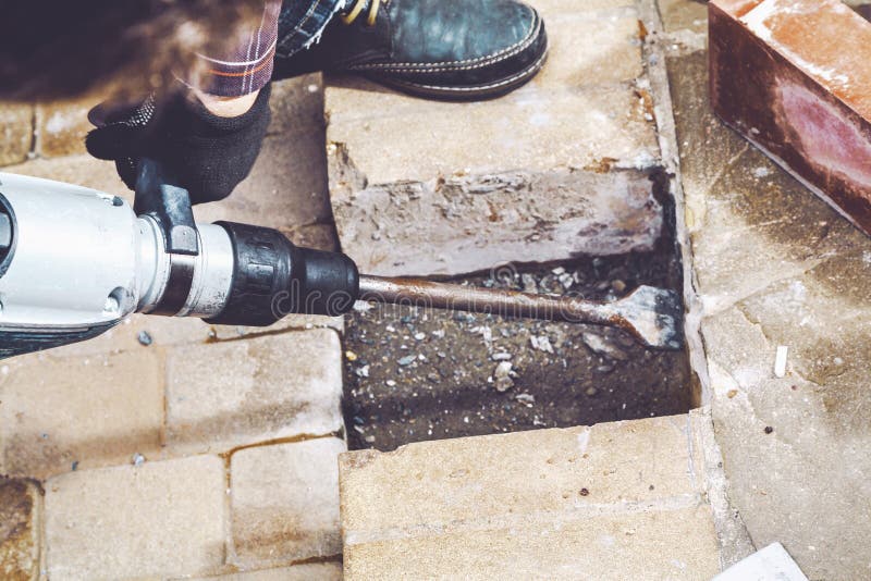 Hammer with Flat Spade Destroys Masonry Stock Image - Image of ...