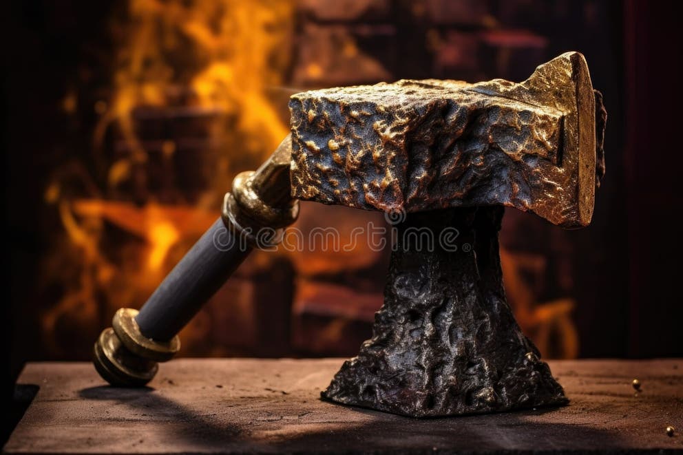 Hammer and Gold Foil on a Blacksmiths Anvil Stock Illustration ...