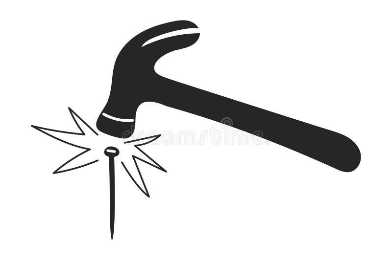 Hammer Hammering Nail Silhouette. Repair Icon Stock Vector ...