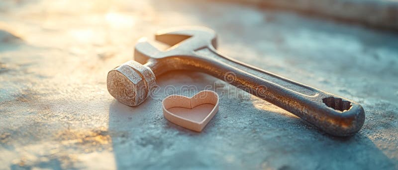 Hammer and Heart Shape on a Weathered Surface Stock Photo - Image of ...