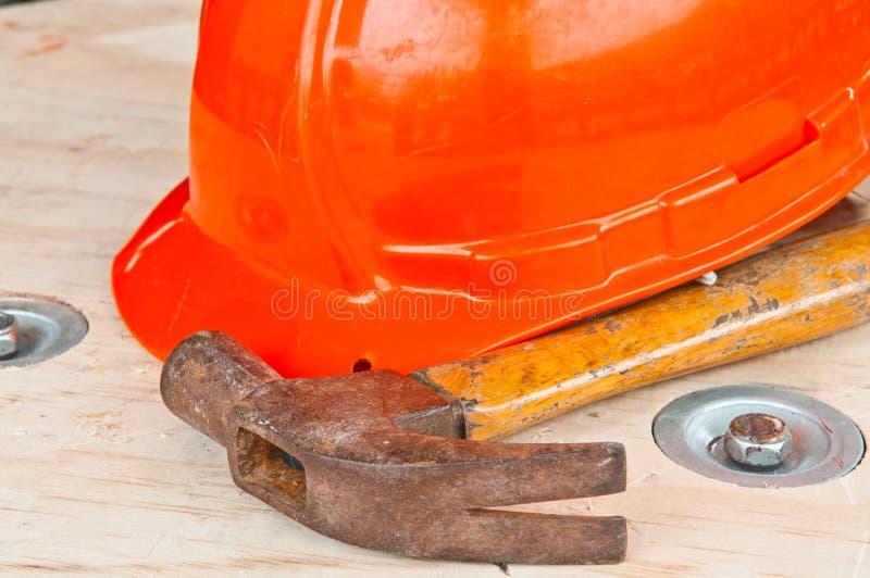 Hammer and helmet stock photo. Image of close, object - 24203710