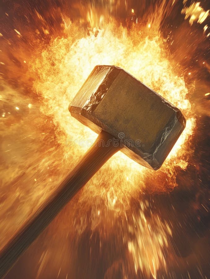 Hammer Hits Explosive Fire stock photo. Image of thermal - 378874192