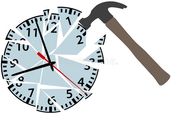 Hammer Hits To Smash Time Clock Pieces Stock Vector - Illustration of ...