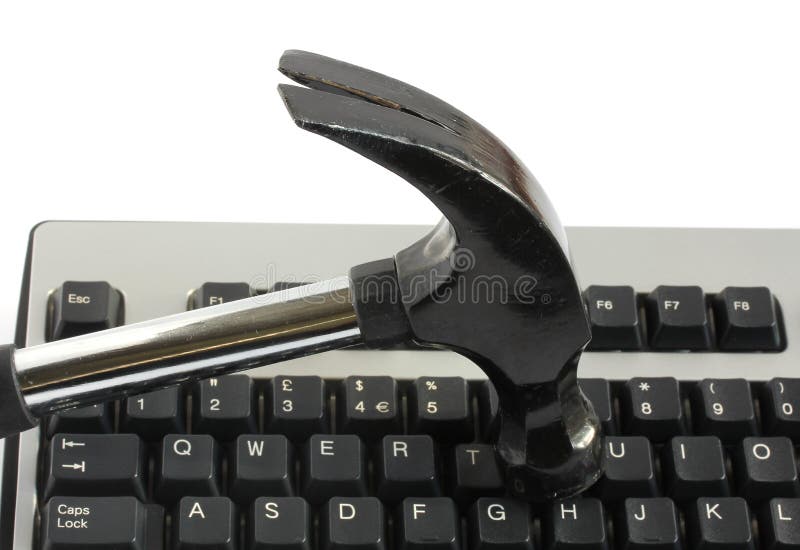 Hammer Hitting Computer Keyboard Stock Image - Image of data, concept ...