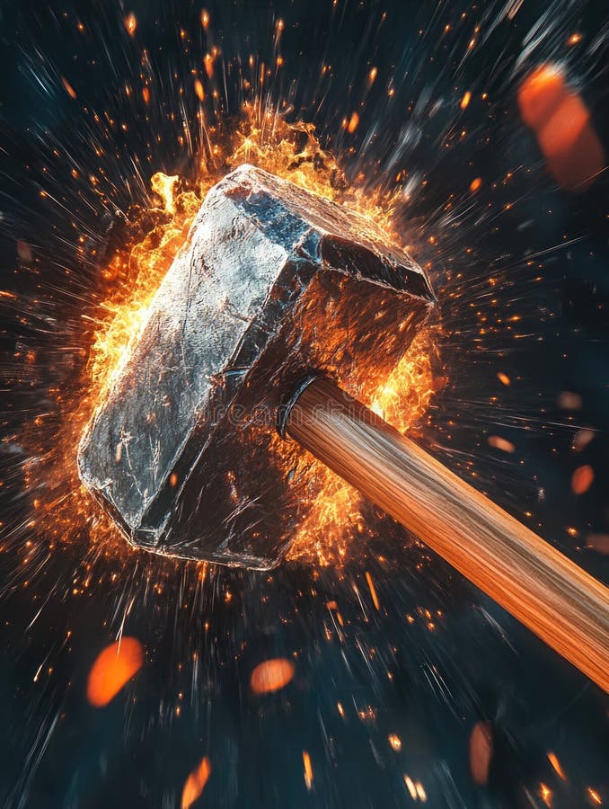 Hammer Hitting Fire stock photo. Image of flames, spark - 379070362