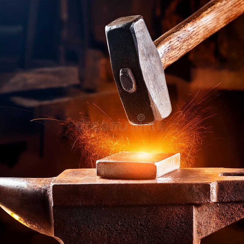 Hammer Hitting an Iron Ingot on the Anvil, AI Generated Stock ...
