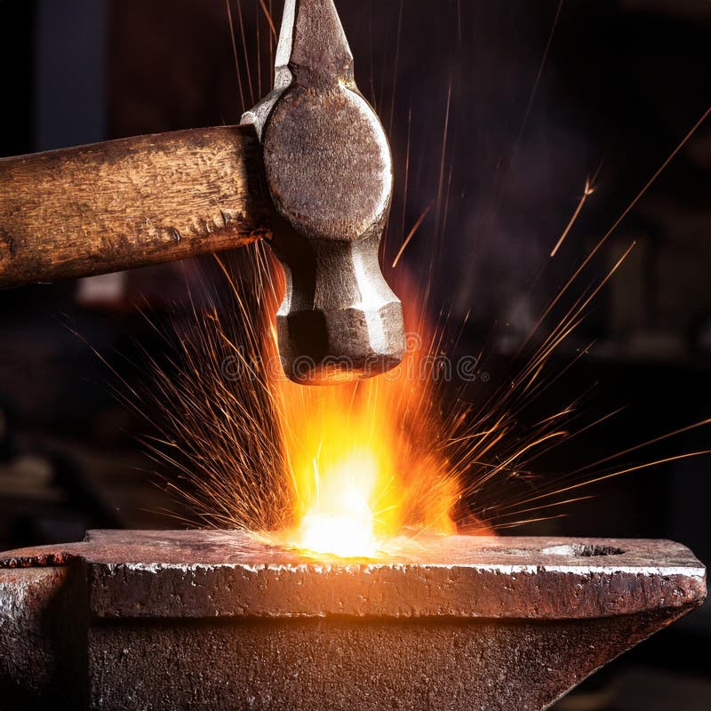 Hammer Hitting an Iron Ingot on the Anvil, AI Generated Stock ...