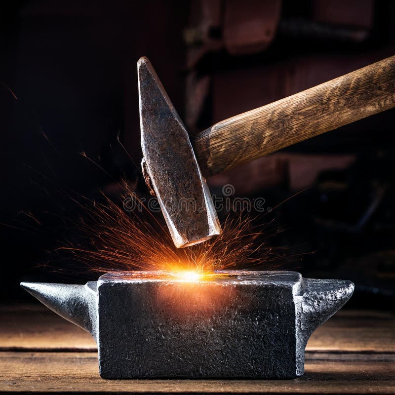 Hammer Hitting an Iron Ingot on the Anvil, AI Generated Stock ...