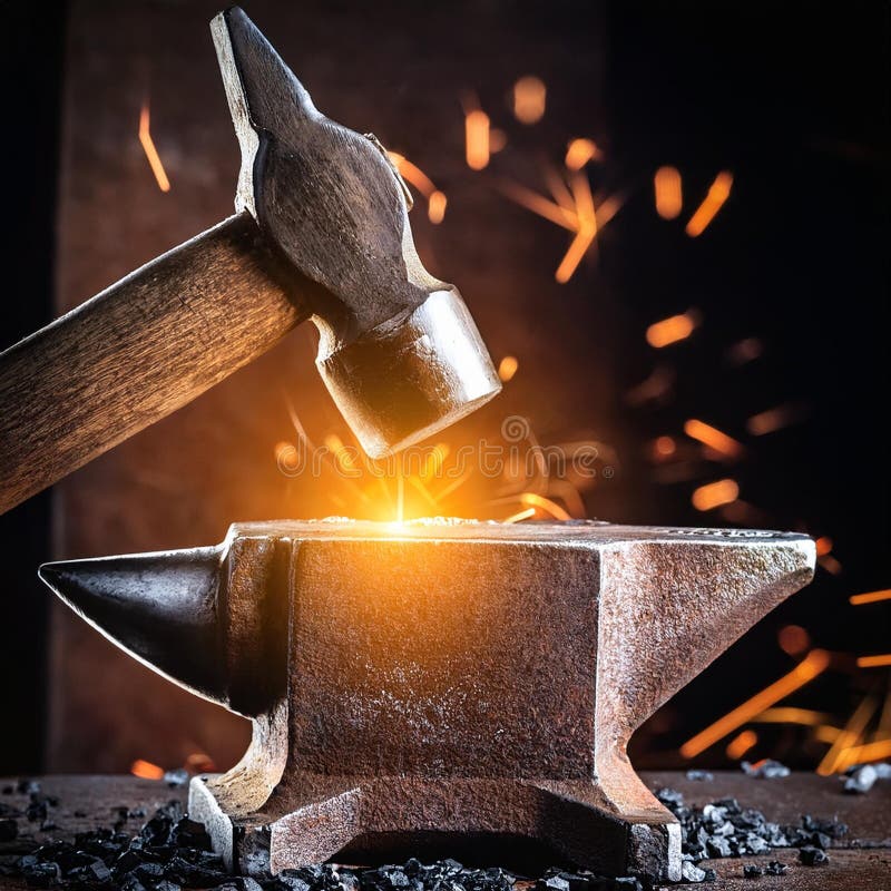 Hammer Hitting an Iron Ingot on the Anvil, AI Generated Stock ...