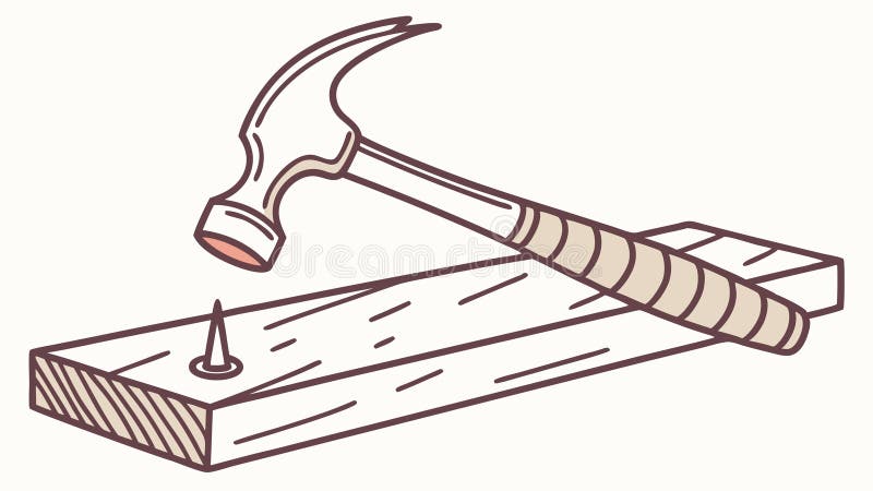 Hammer Hitting a Nail into Wood, Construction Action, Vector Design ...