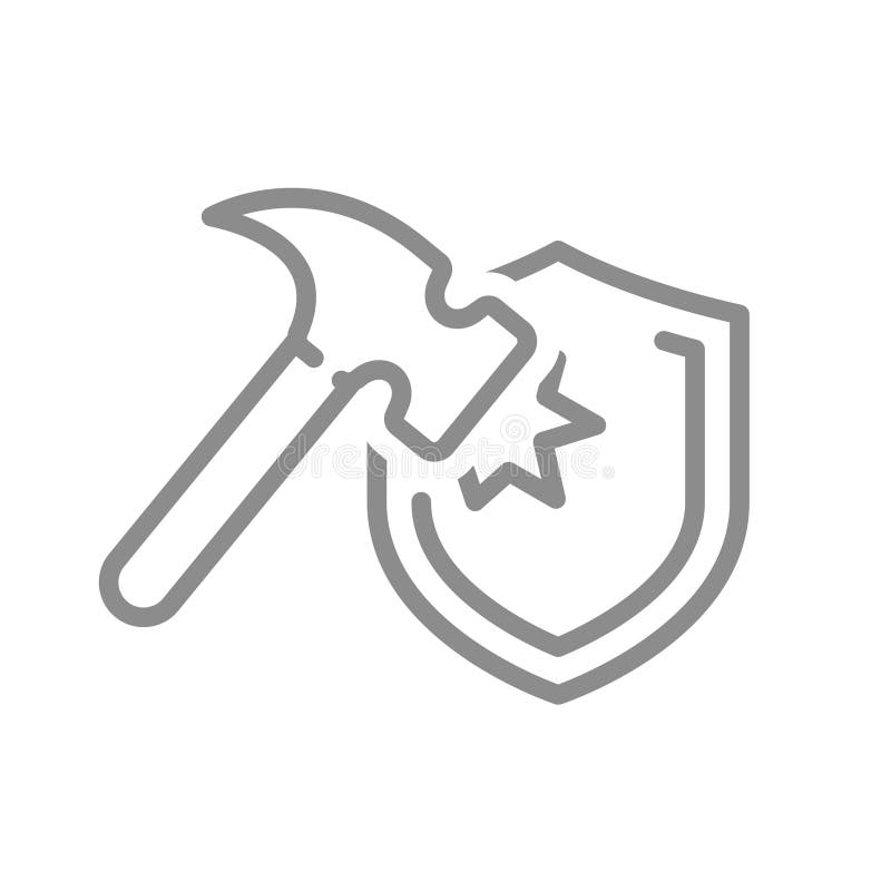 Hammer Hitting Shield Line Vector Icon Stock Vector - Illustration of ...