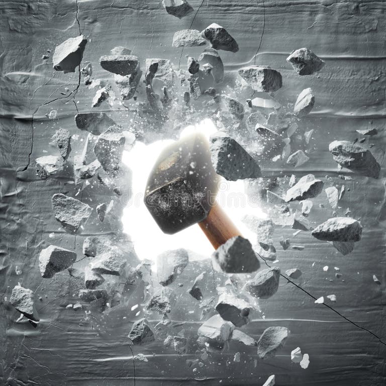 Hammer hitting the wall stock photo. Image of rock, destruction - 98766532