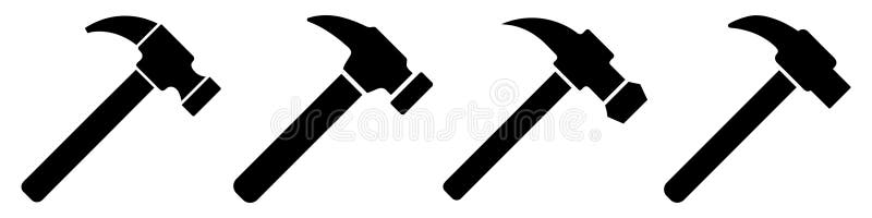 Hammer Icons Set. Black Hammer Logo Icon in Flat Design Stock Vector ...