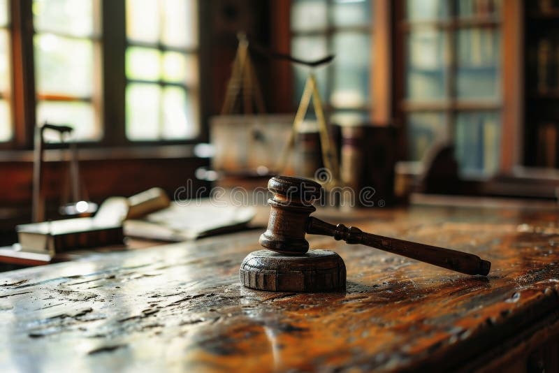 The Hammer of a Judge on a Old Wooden Desk Stock Illustration ...