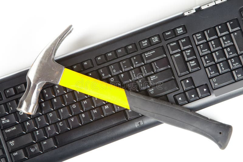 Hammer and keyboard stock photo. Image of metal, closeup - 48682188