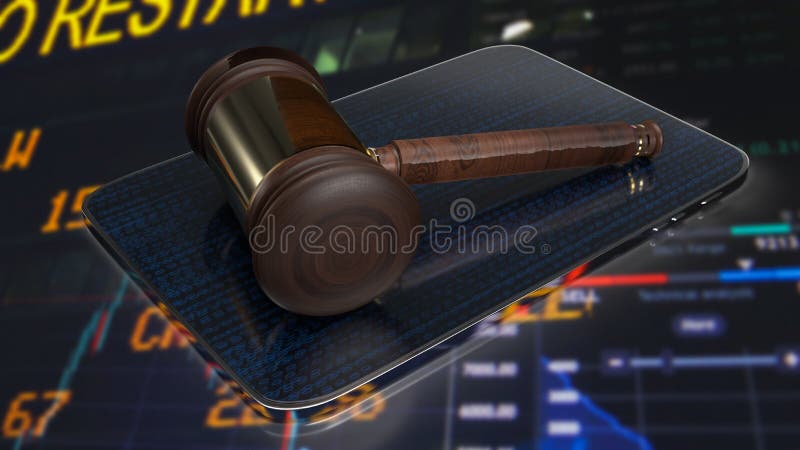 The Hammer Law on Tablet for Digital Concept 3d Rendering Stock ...