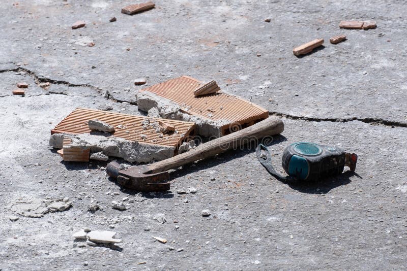 Various Masonry and Brickwork Tools Being Used on a Construction Site ...
