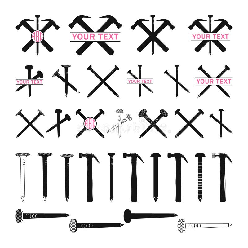 Hammer and Nail Monogram Designs, Nails SVG Bundle, Carpenter Nail ...