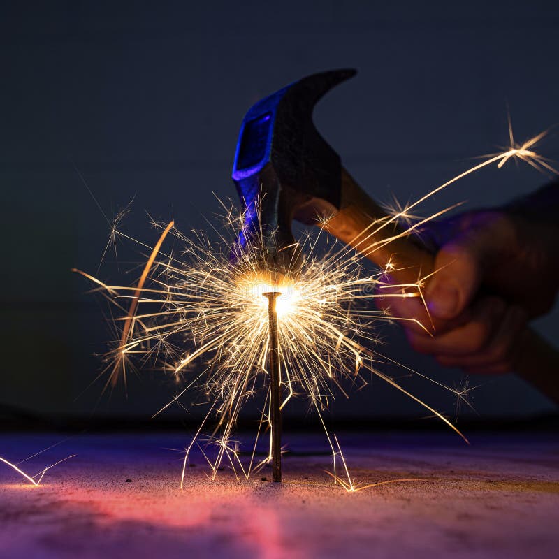 Hammer and Nail stock photo. Image of sparkler, spark - 191918522