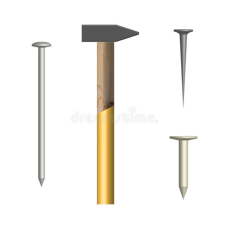 Hammer and Nails Front View, Vector Illustration Stock Vector ...