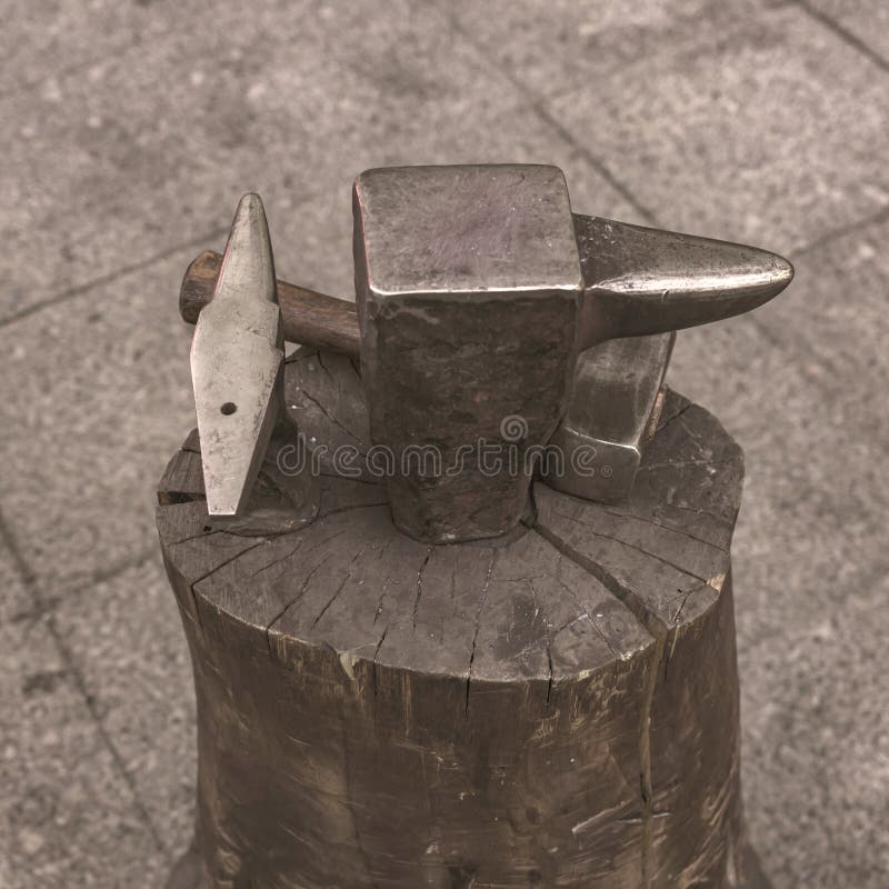 A Hammer Near Anvil. Tool Using in a Blacksmith Shop Stock Image ...