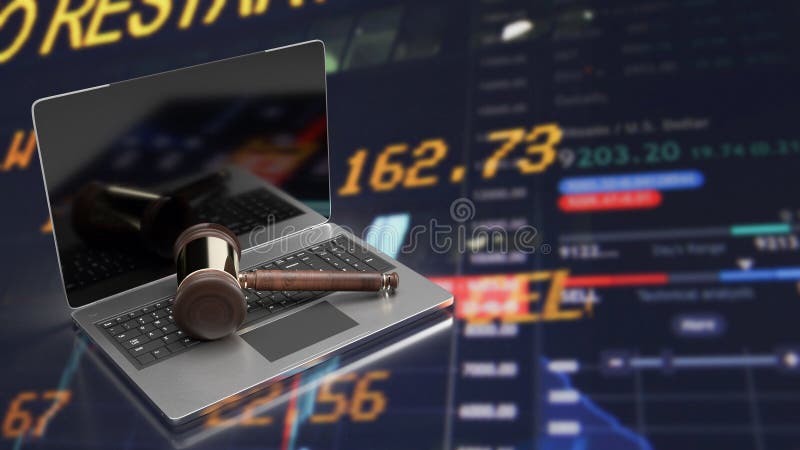 The Hammer on Notebook and Chart Business Background for Law Concept 3d ...