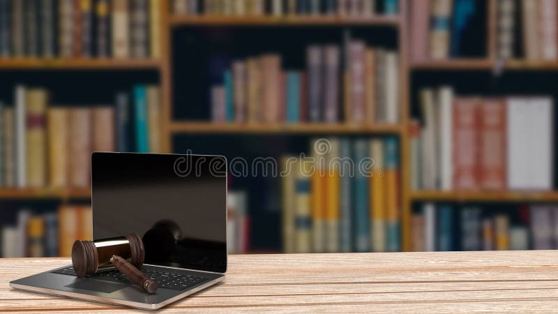The Hammer on Notebook in Libraly Background for Law Concept 3d ...