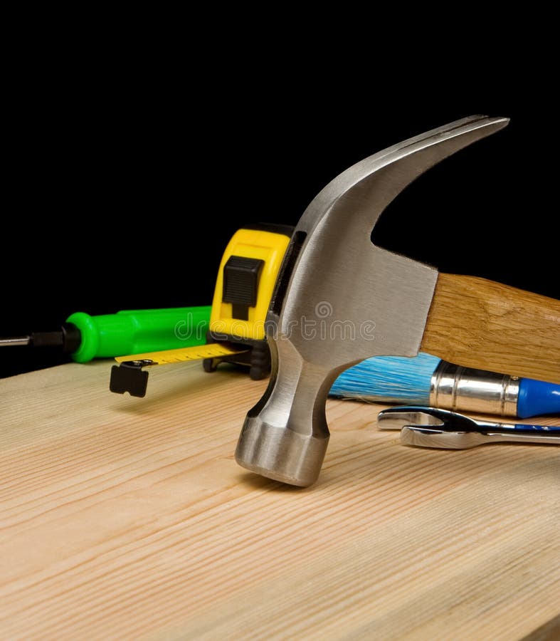 Hammer And Other Tool On Wood Stock Photo - Image of house, background ...