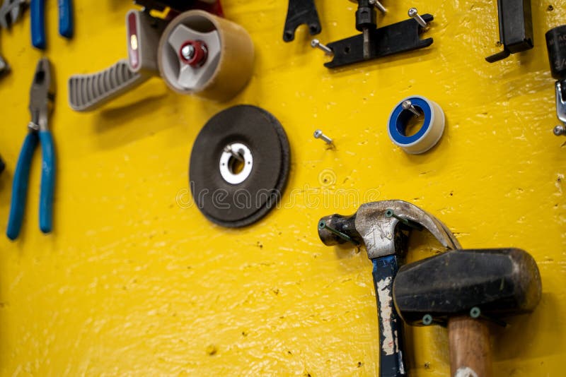 Hammer and Other Tools Hanging on the Wall Stock Image - Image of ...