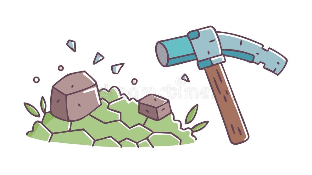 Hammer and Pickaxe on Rocks Vector Illustration, Demolition and Mining ...