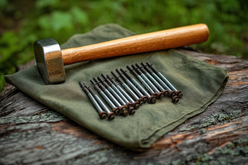 A Hammer and a Pile of Screws are on a Green Cloth Stock Illustration ...