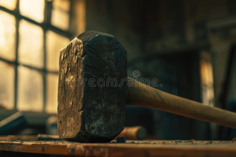 A Hammer Placed on a Wooden Table, Ready for Use Stock Image - Image of ...