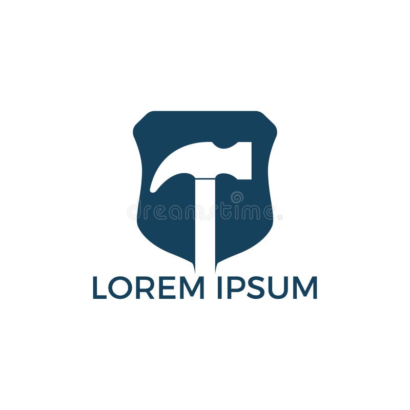 Hammer with Shield Logo Design. Stock Vector - Illustration of element ...