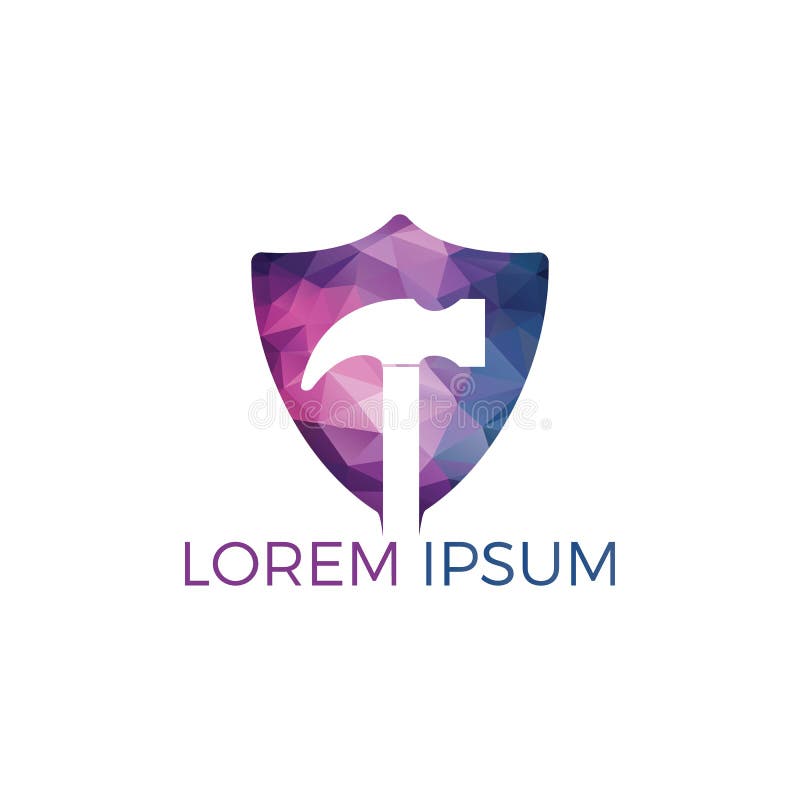 Hammer with Shield Logo Design. Stock Vector - Illustration of graphic ...