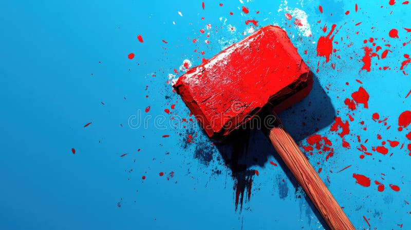 Hammer with Red Paint on Blue Surface Stock Photo - Image of hammer ...