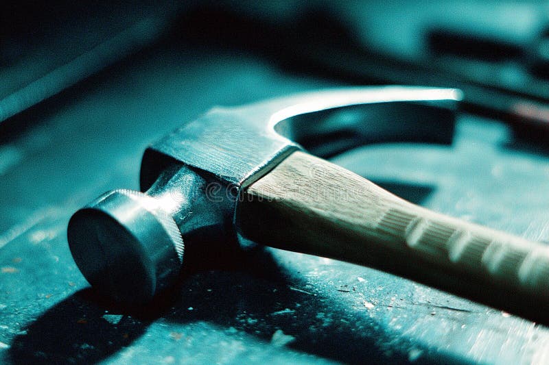 Hammer Resting on a Workbench in a Dimly Lit Workshop Showcasing ...